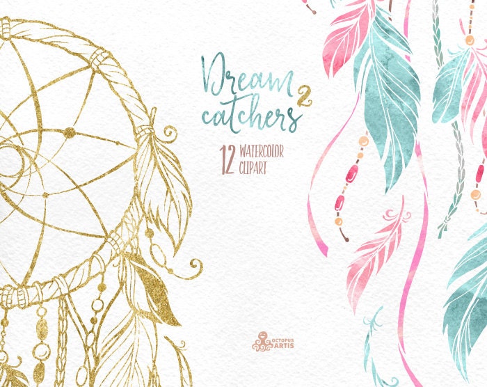 Dreamcatchers 2. Watercolor Clipart. Tribal feathers diy | Etsy