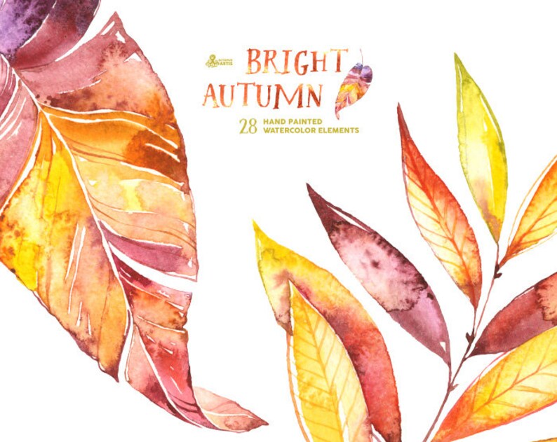 Bright Autumn. 28 Watercolor Elements Handpainted Clipart - Etsy