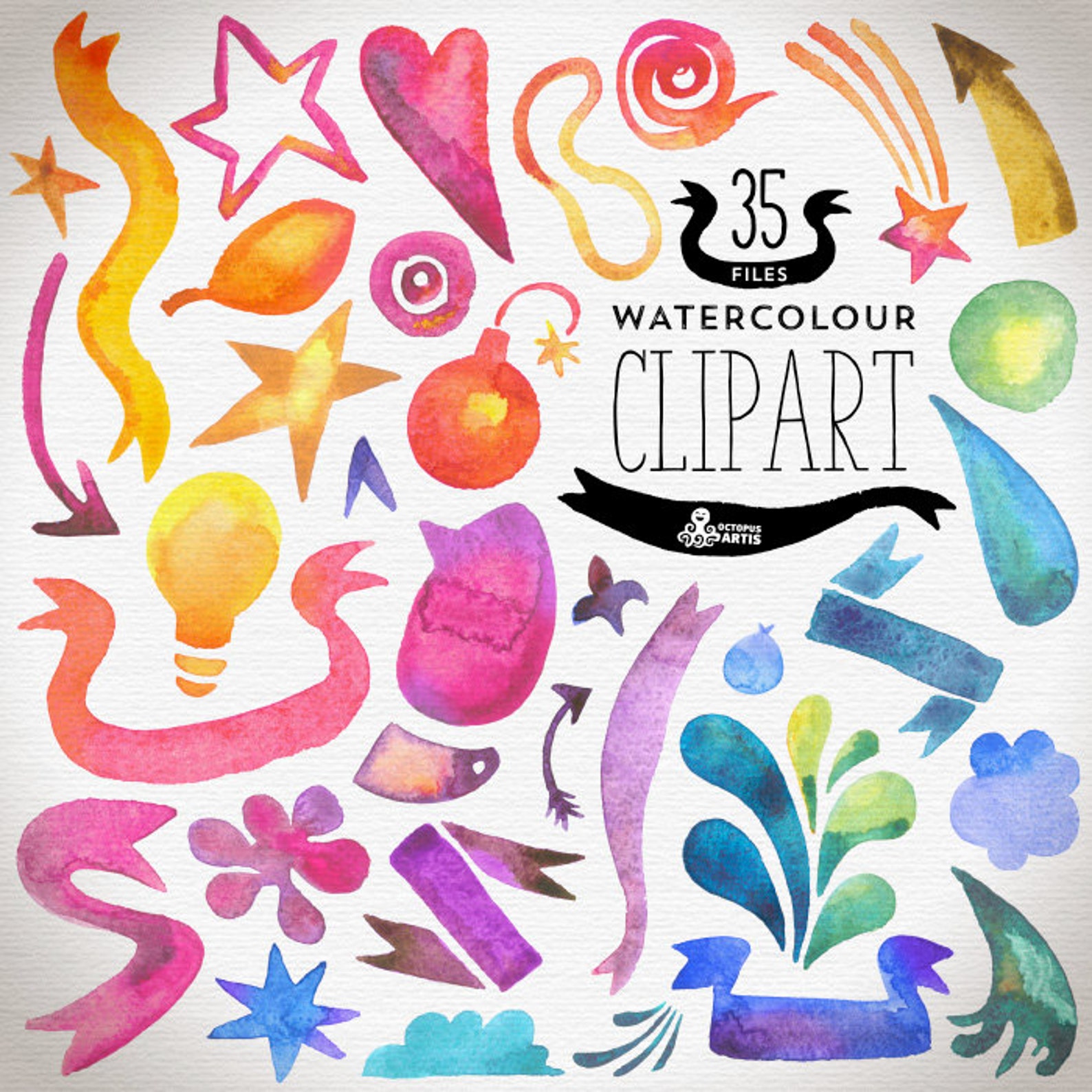 Watercolour Clipart: 35 Digital Files. Hand Painted, Watercolour Signs ...