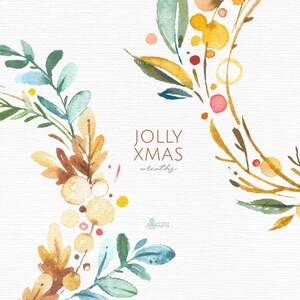 Jolly Xmas Wreaths. Watercolor Holiday Floral Clipart, Christmas, Decor ...