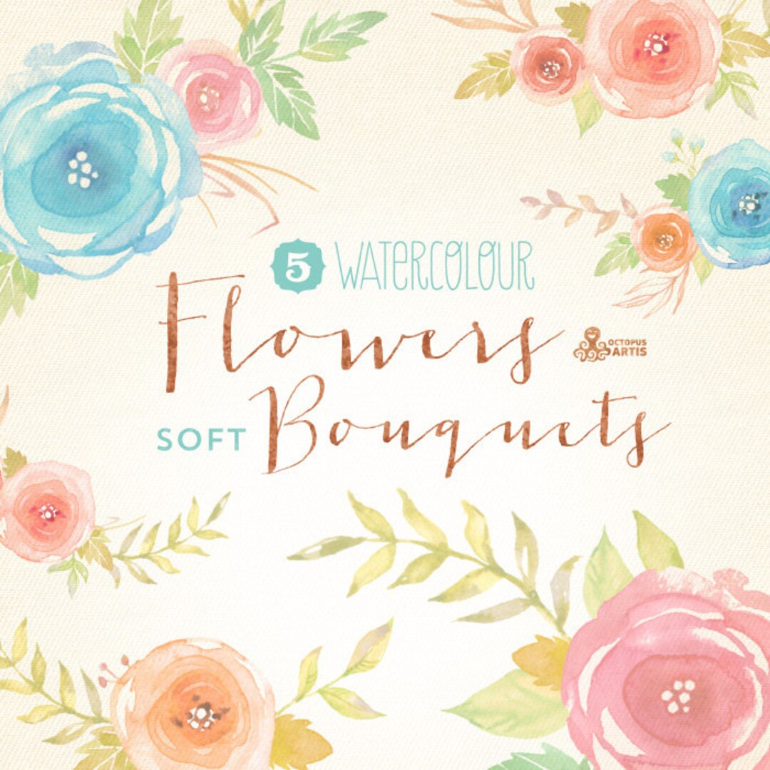 Watercolour Flowers Bouquets Soft: Digital Clipart. Hand Painted ...