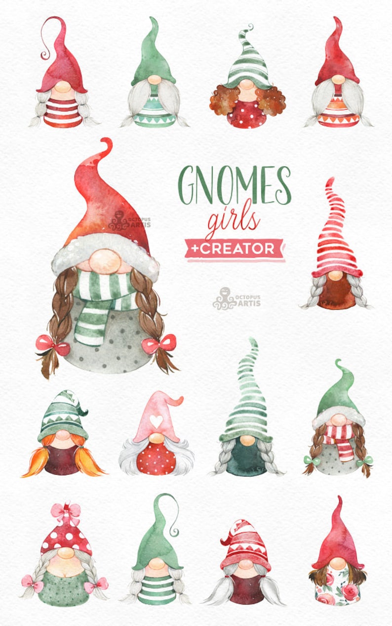 Gnomes Girls Creator. Watercolor Holiday Clipart Nordic | Etsy Canada