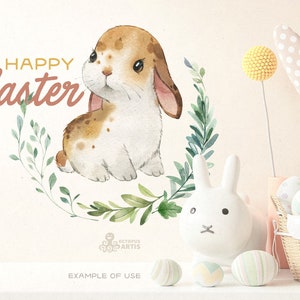 Cute Rabbits. Watercolor Little Animals and Floral Clipart, Spring ...