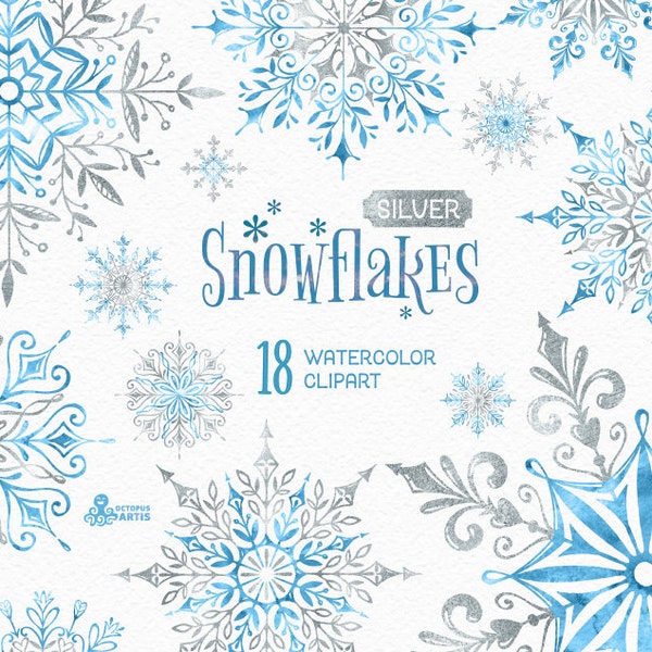 Watercolor Snowflakes Clipart - Etsy