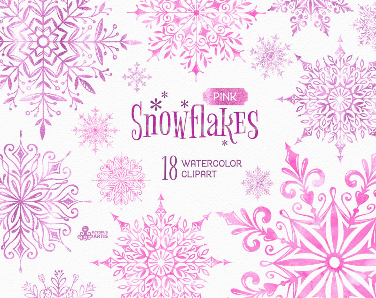 Snowflakes Pink. 18 Watercolor Separate Elements Clipart - Etsy