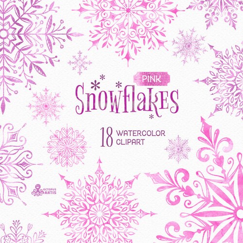 Snowflakes Pink. 18 Watercolor Separate Elements Clipart - Etsy