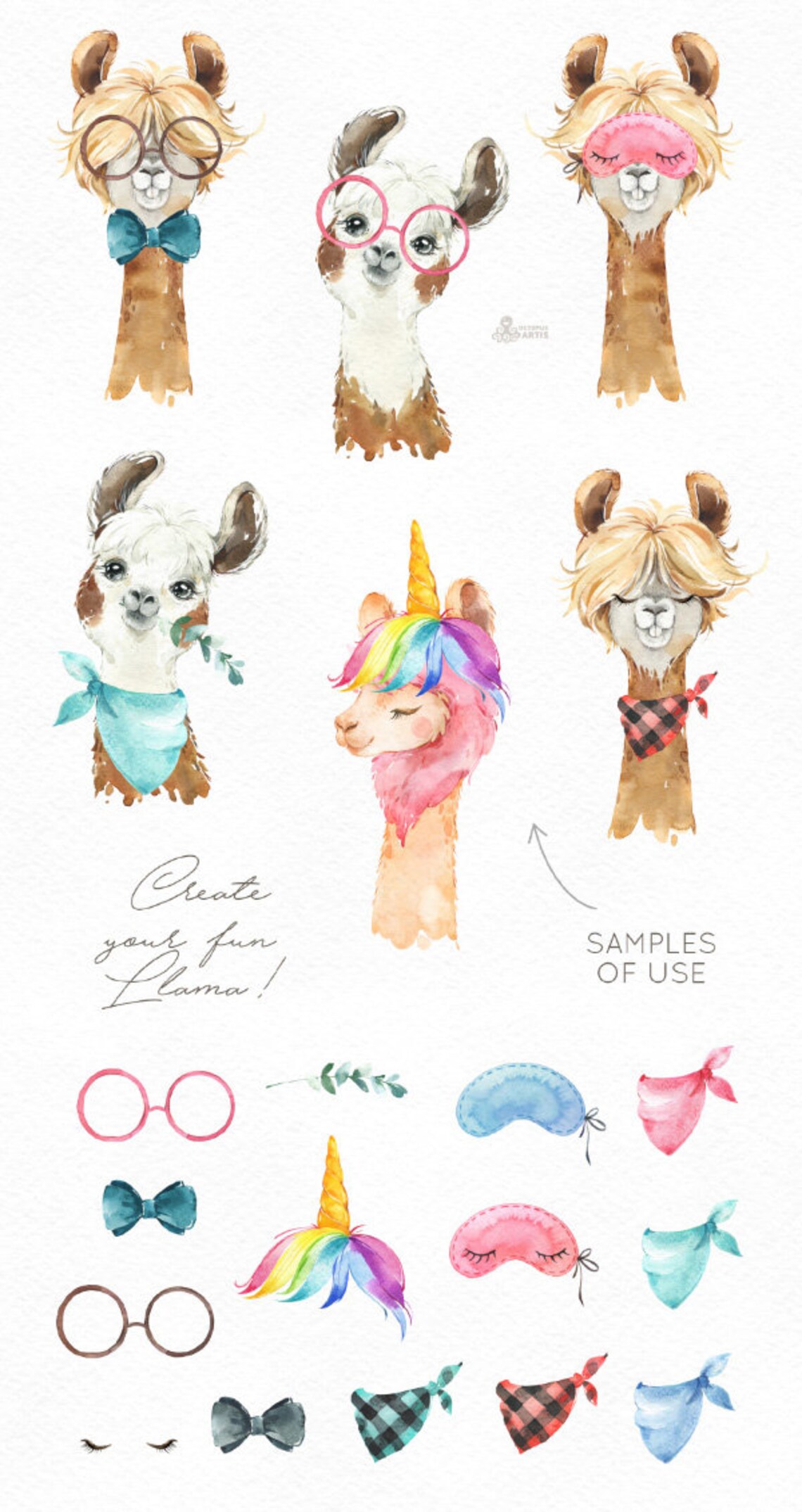 Funny Llamas. Watercolor Animals Clipart Alpaca Portrait - Etsy