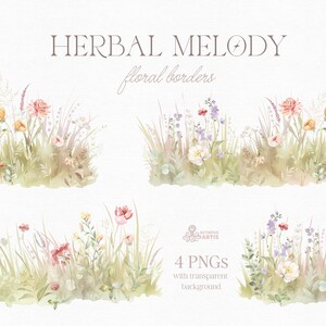 Herbal Melody. Floral Borders. Watercolor Flowers Clipart, Wildflowers ...