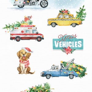 Xmas Vehicles 2. Watercolor Holiday Clipart, Boys Christmas Png, Taxi ...