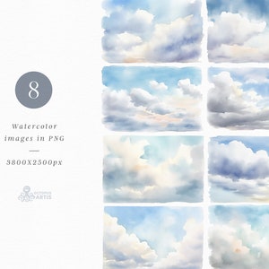Sky & Clouds. Watercolor Backgrounds, Digital Print, Mood Landscape ...