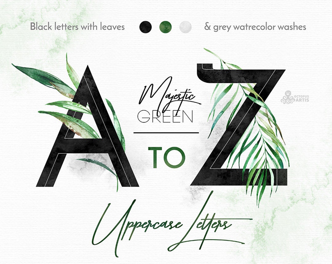 Majestic Green. Black Alphabet. 35 Uppercase Letters Designs ...