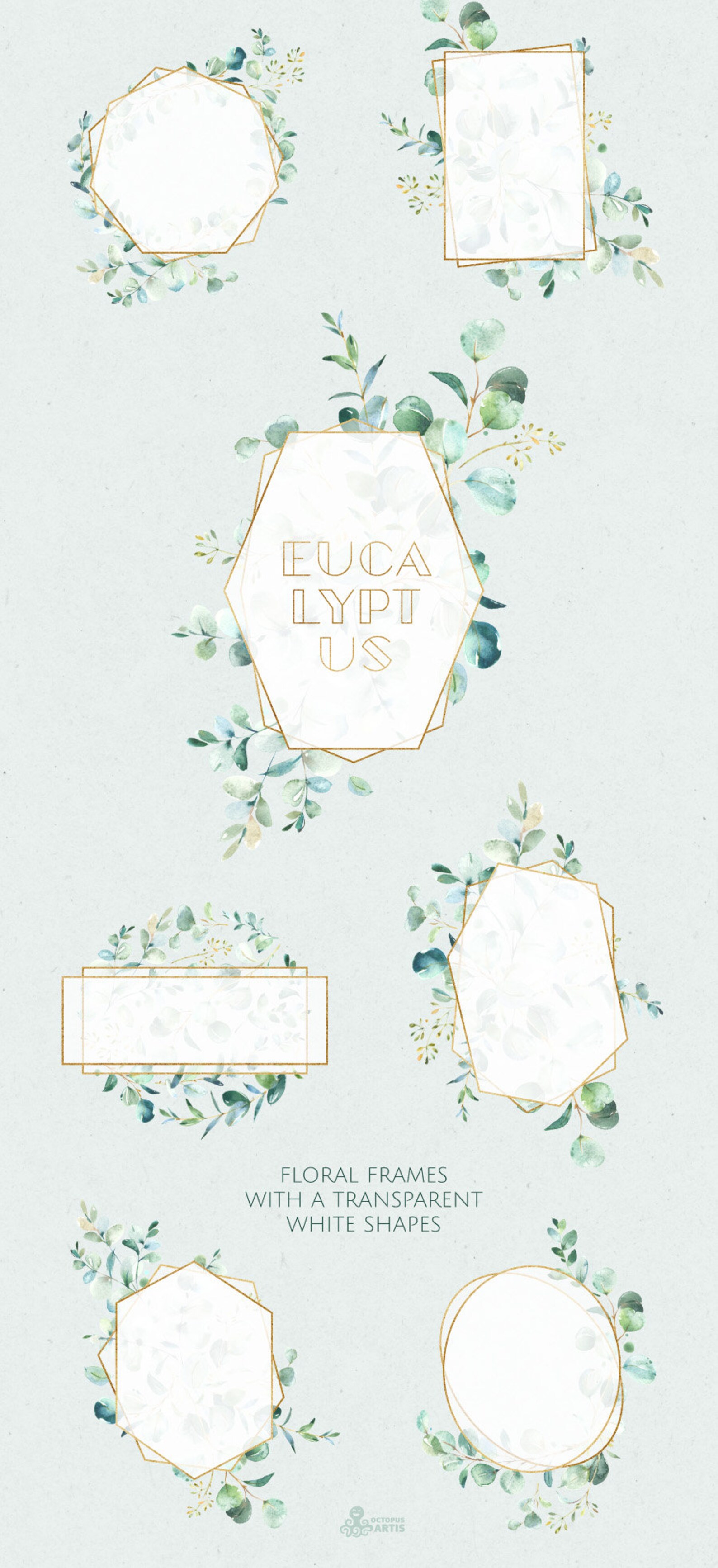 Eucalyptus Frames. Watercolor Geometrical & Floral Clipart - Etsy