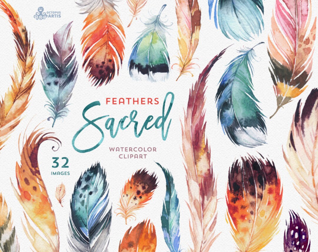 Sacred Feathers. Watercolour Clipart. Tribal, Gypsy, Diy, Quote, Boho ...