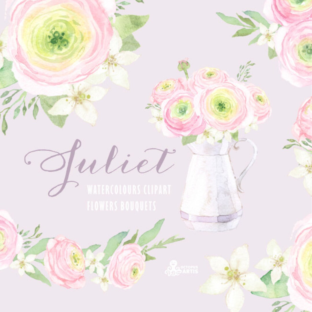 Juliet Watercolour Flowers Bouquets Digital Clipart. Handpainted ...