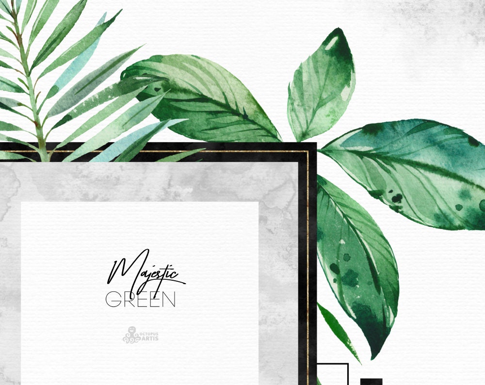 Majestic Green. Frames 1. Watercolor Floral Geometric Frames - Etsy