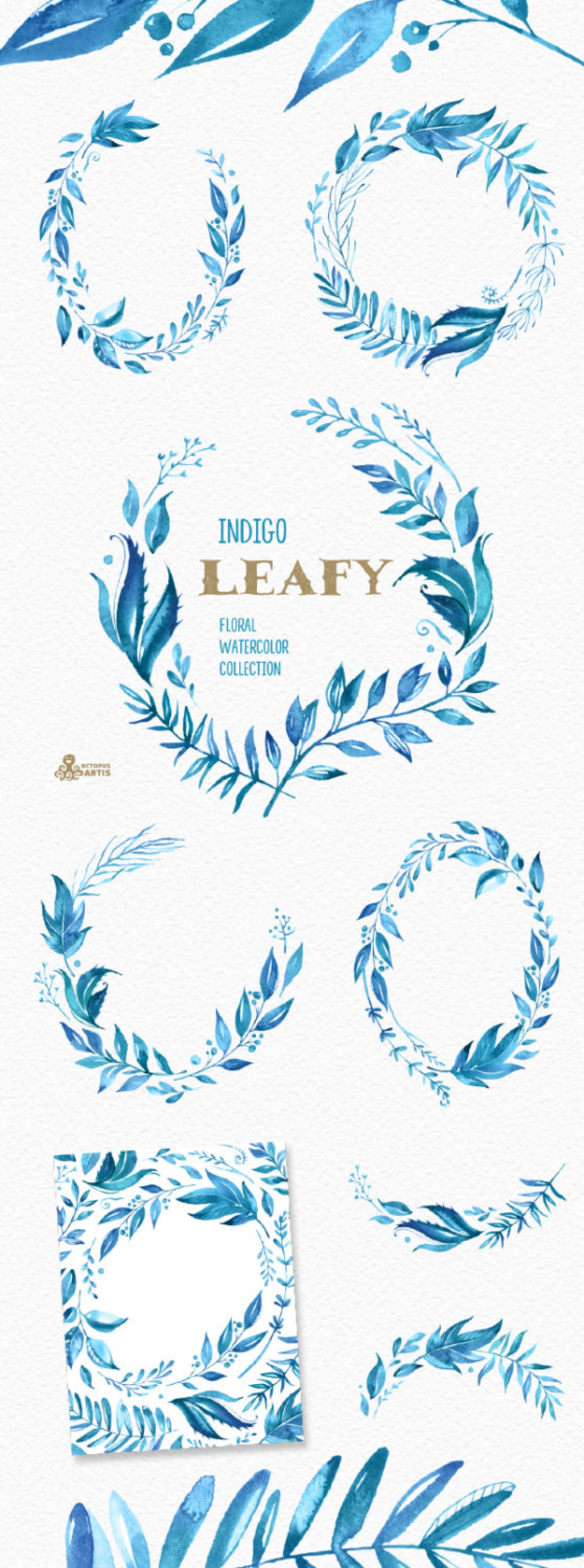 Leafy Indigo. Watercolor Floral Wreaths Branches Leaves | Etsy