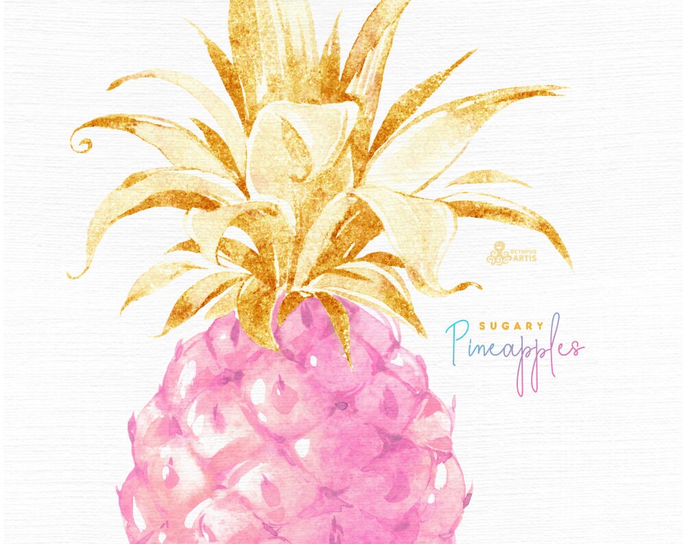 Sugary Pineapples. Watercolor Fruit Clipart Golden Glitter - Etsy