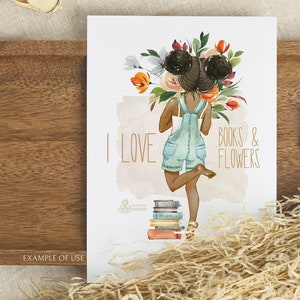 Girls. Books. Flowers. Watercolor Clipart, Besties, Little Girl, Floral ...
