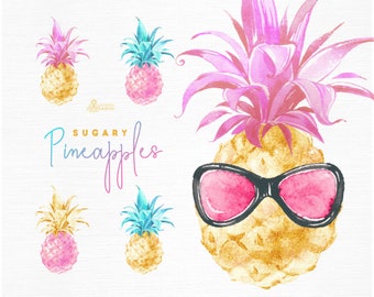 Pineapple Clipart Gold Texture Pineapples Watercolor - Etsy
