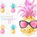 Sugary Pineapples. Watercolor Fruit Clipart, Golden Glitter, Pink ...