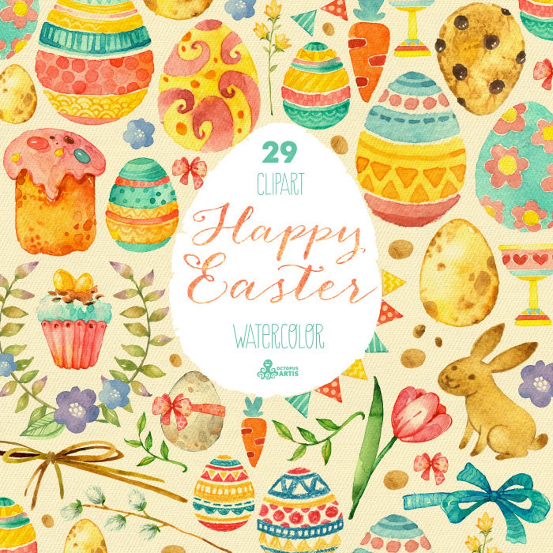 Happy Easter Watercolour: 29 Files Digital Clipart. Hand - Etsy