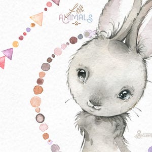Little Animals 2. Watercolor Clipart, Bear, Bunny, Deer, Wreath, Frame ...