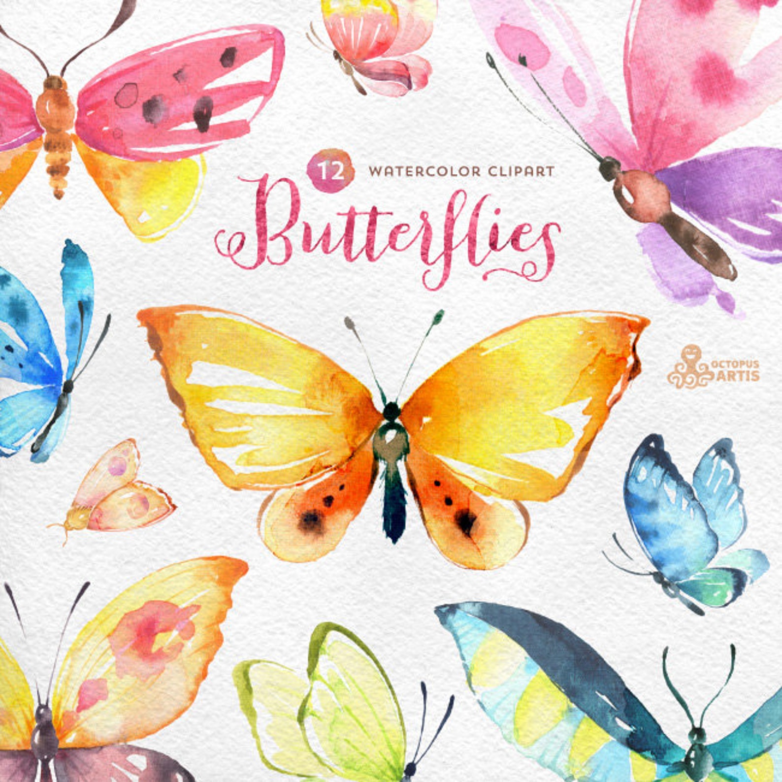 Butterflies Watercolour: 12 Separate Hand Painted Clipart Diy - Etsy