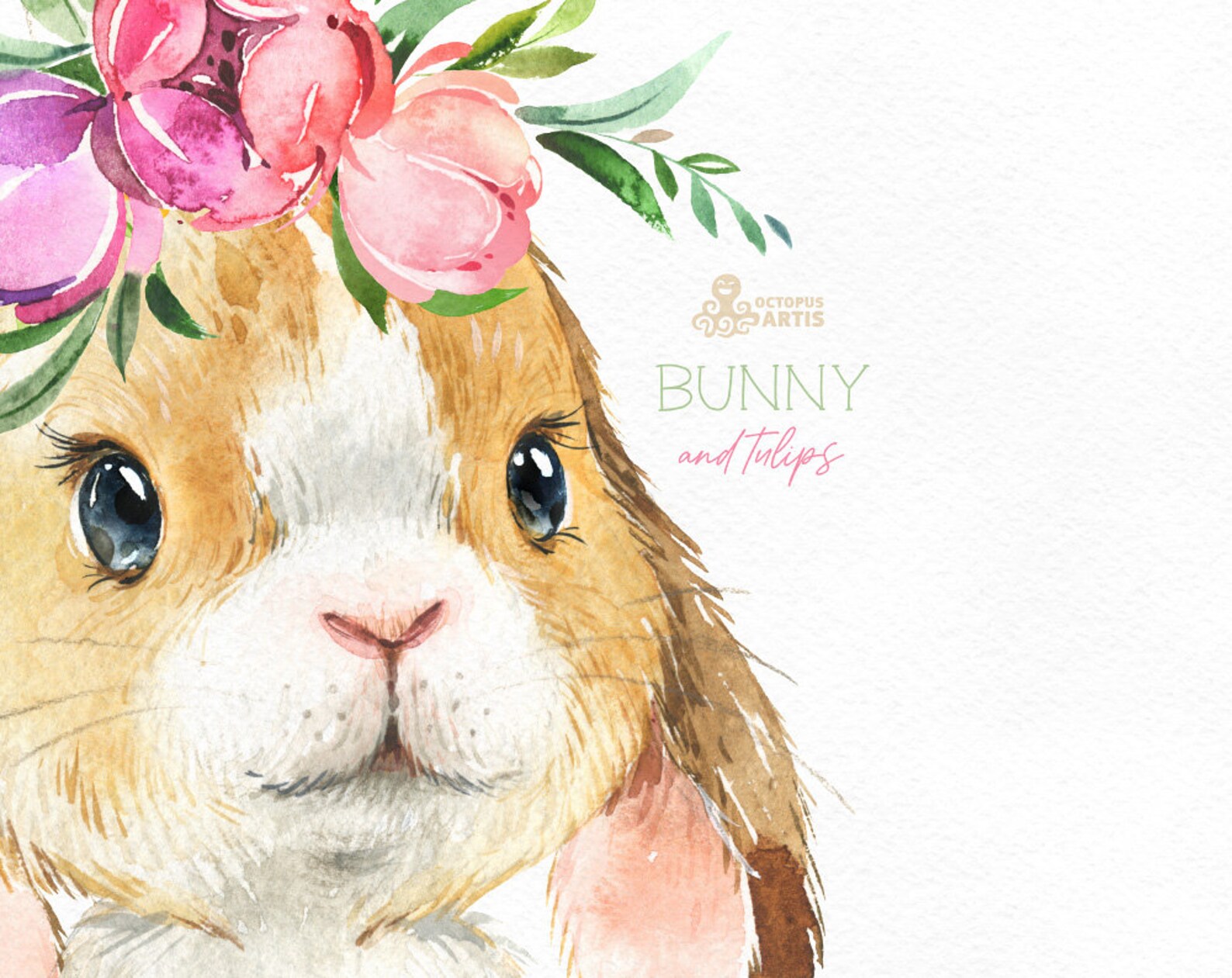 Bunny & Tulips. Watercolor Little Animals and Floral Clipart | Etsy