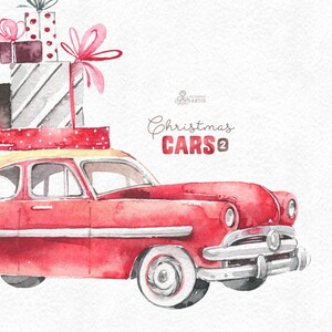 Christmas Cars 2. Watercolor Holiday Clipart, Vintage, Scooter, Gifts ...
