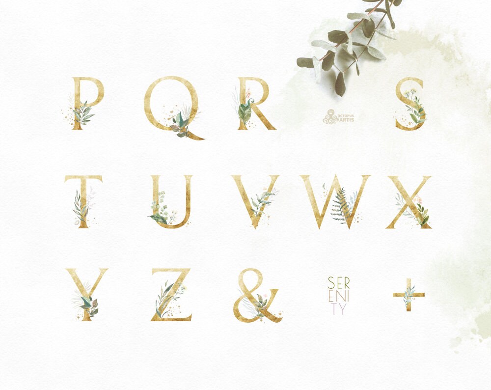 Serenity Letters. Watercolor Floral Alphabet Clipart Leaf - Etsy