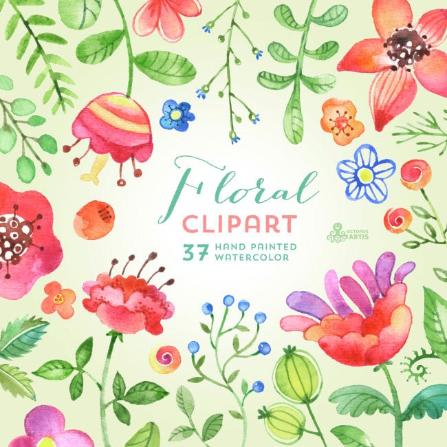 Floral Watercolour Clipart: 37 Elements. Hand painted | Etsy