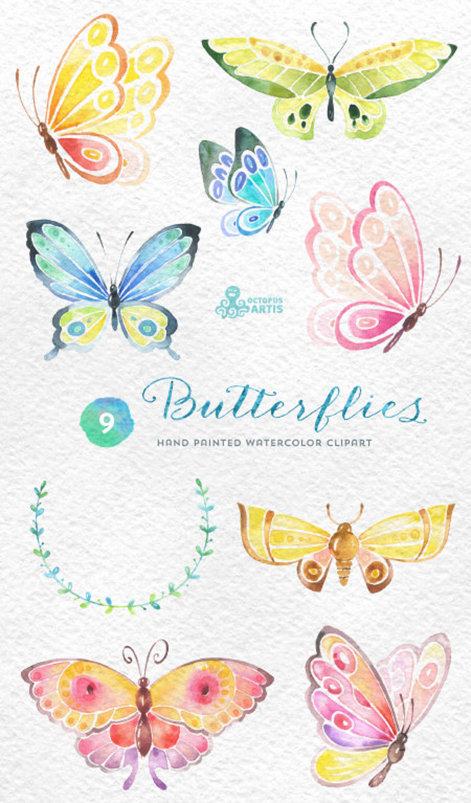 Butterflies Watercolor: 9 Separate Hand Painted Clipart Diy - Etsy