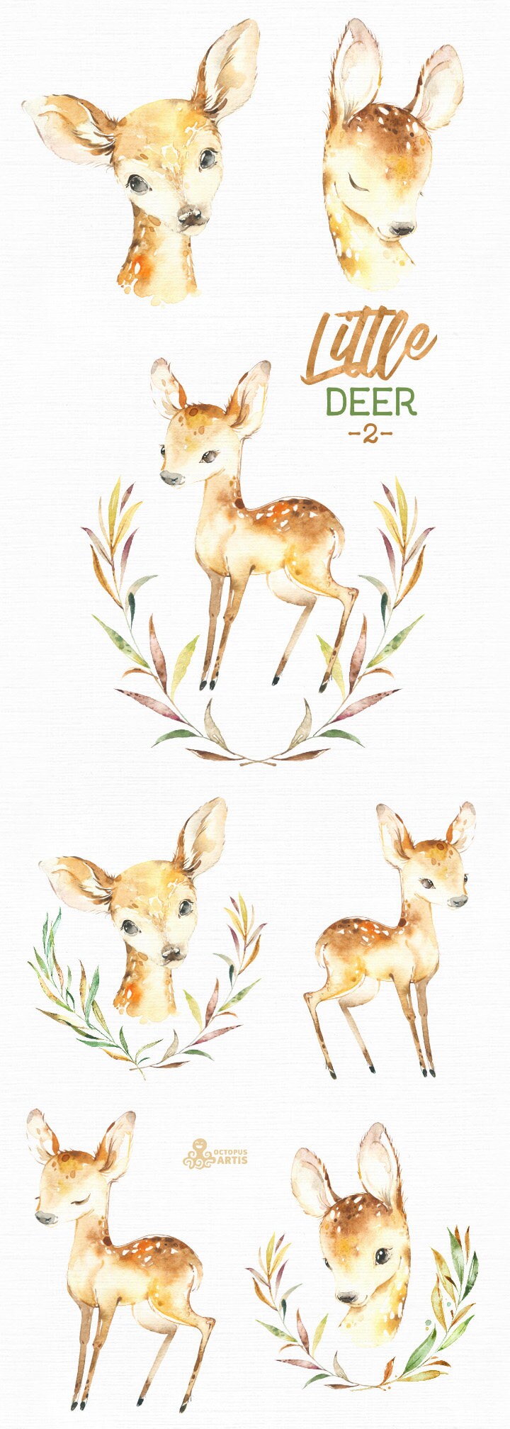 Little Deer 2. Watercolor Animal Clipart Floral Wreath Roe - Etsy
