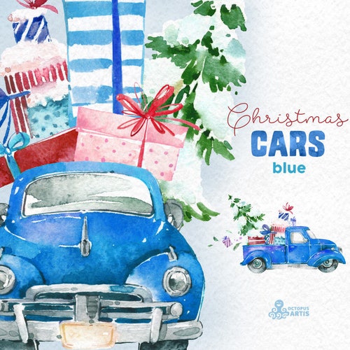 Watercolor Christmas Cars Clipart: christmas - Etsy