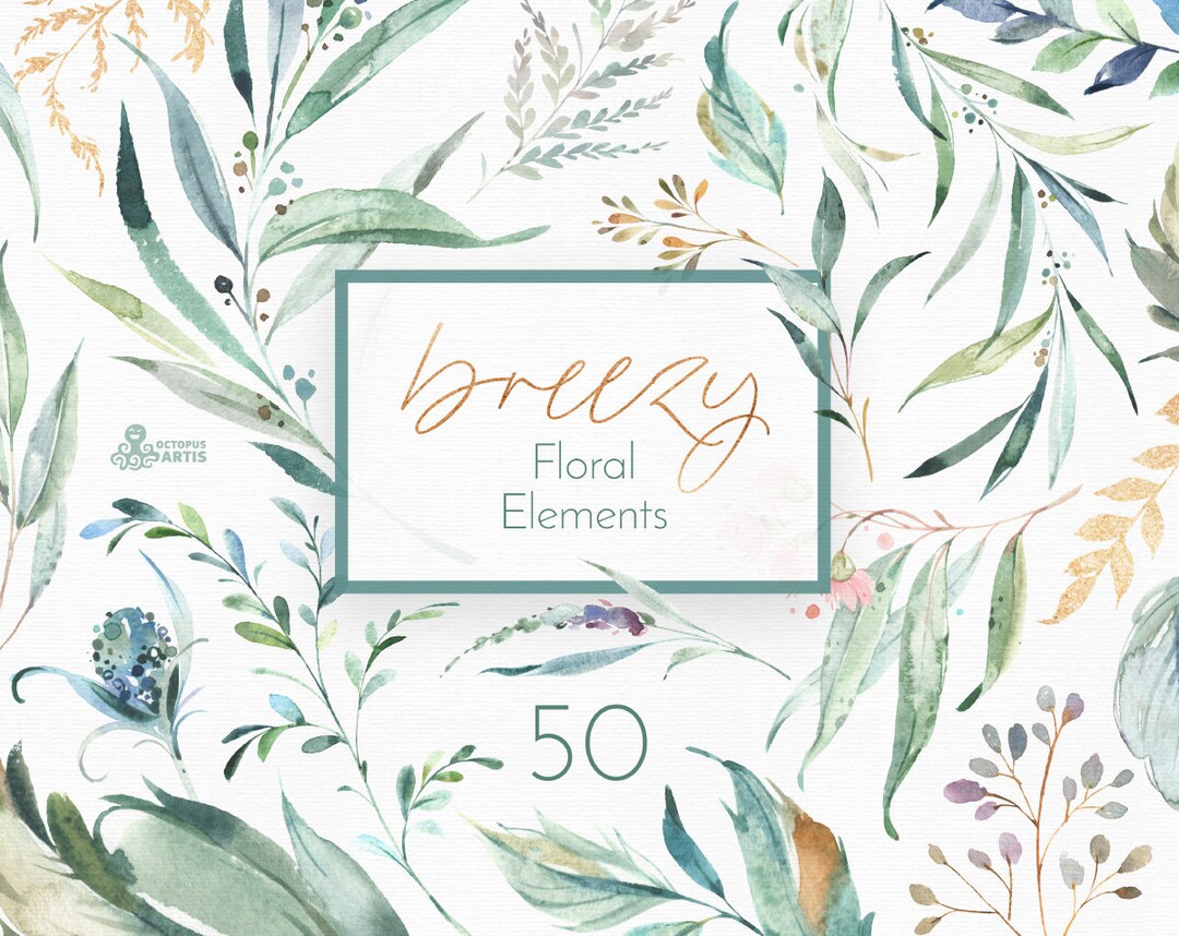 Breezy 50 Floral Elements. Watercolor Clipart Eucalyptus - Etsy