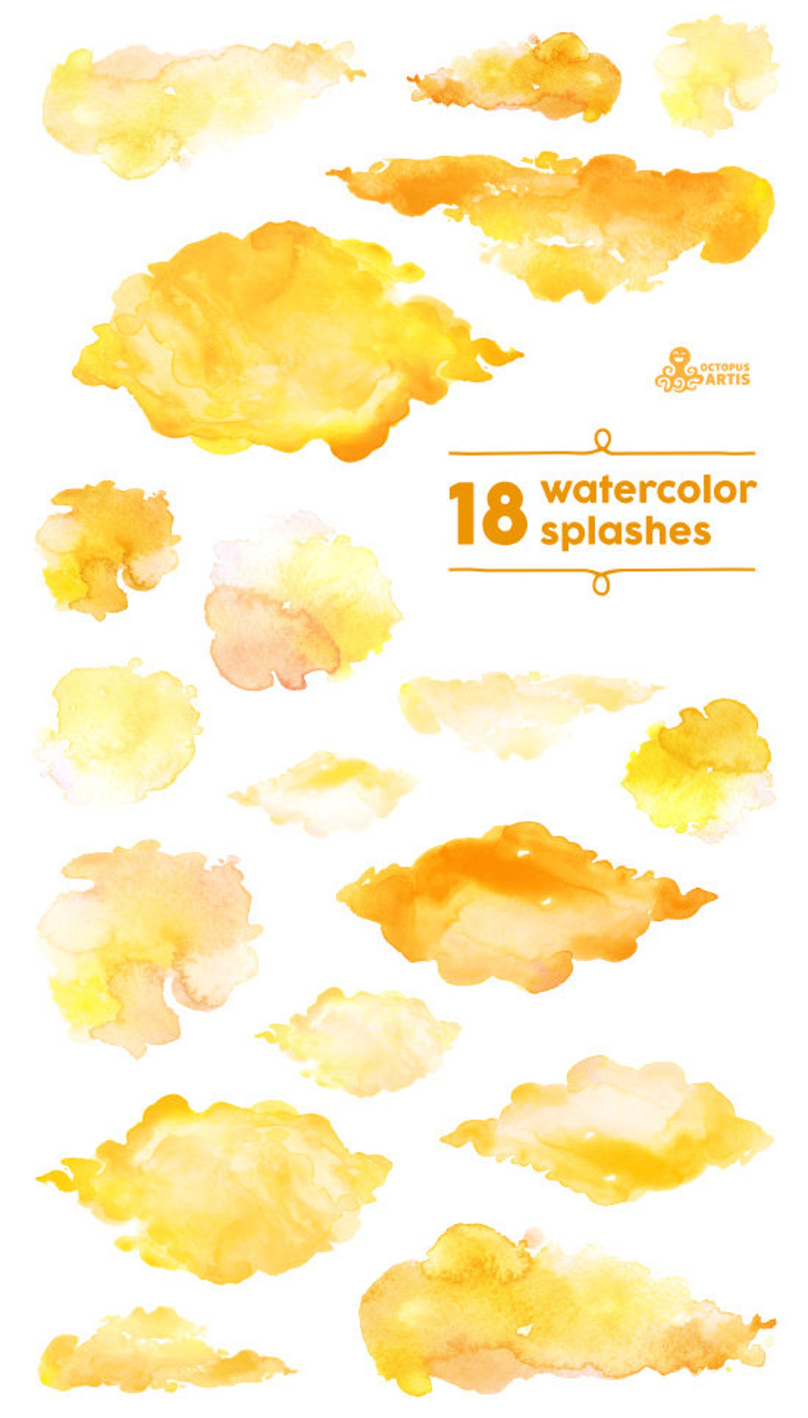 Watercolor Splashes Clipart. Yellow Orange. 18 Digital Files. | Etsy