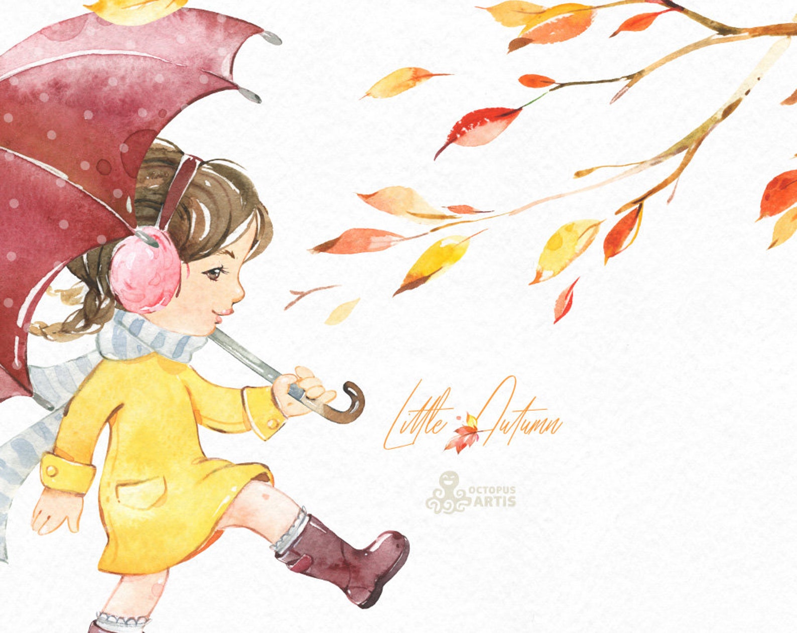 Little Autumn. Watercolor Clipart Cute Girl Fall Flowers - Etsy