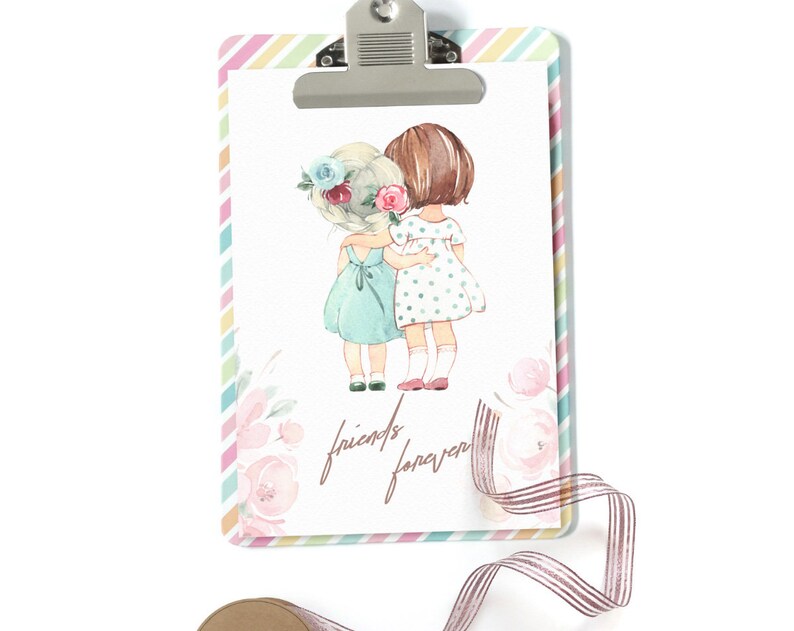 Little Spring. Lola & Mia. Watercolor Clipart Girls Bestie | Etsy Canada