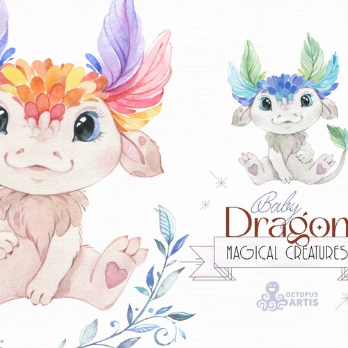 Baby Dragon. Watercolor Magical Creatures Clipart Fantasy - Etsy