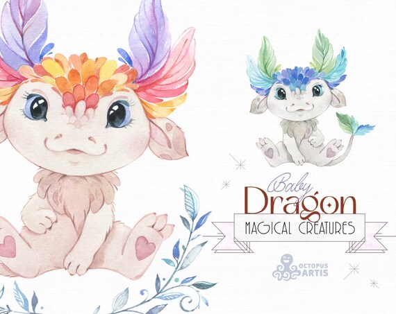 Baby Dragon. Watercolor Magical Creatures Clipart Fantasy - Etsy