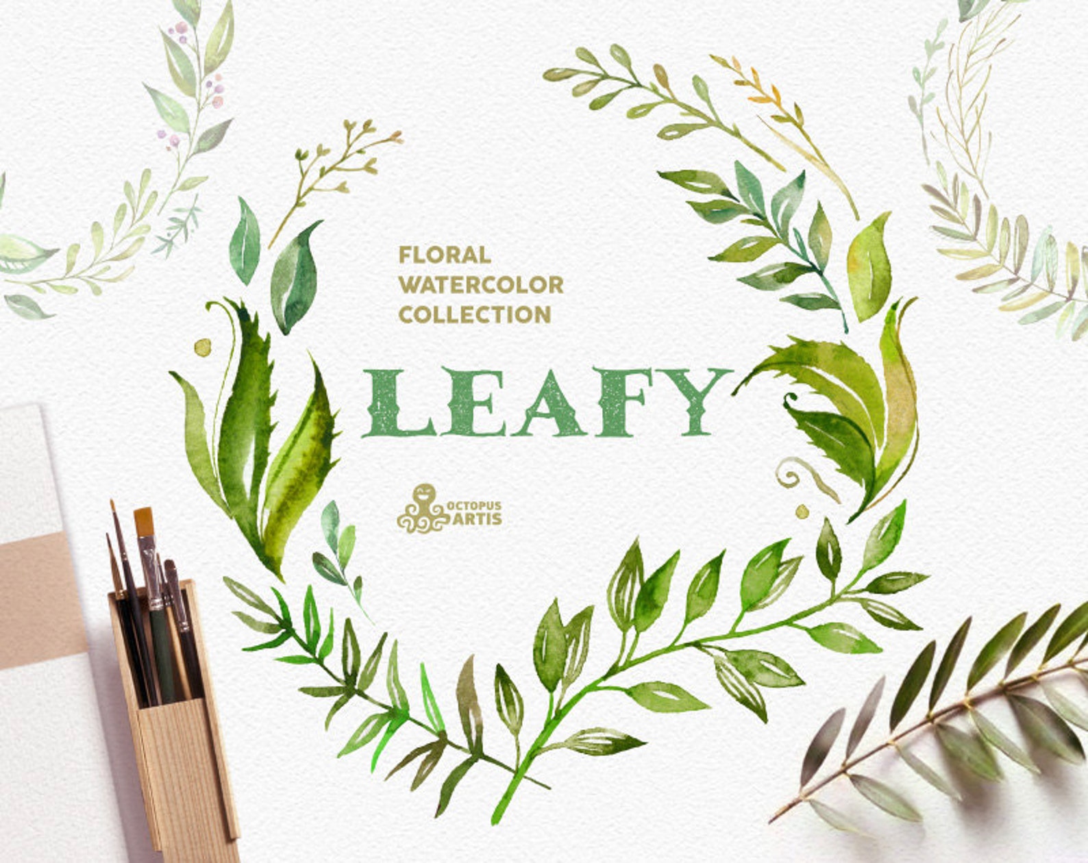 Leafy. Watercolor Floral Wreaths Branches Leaves Frames - Etsy