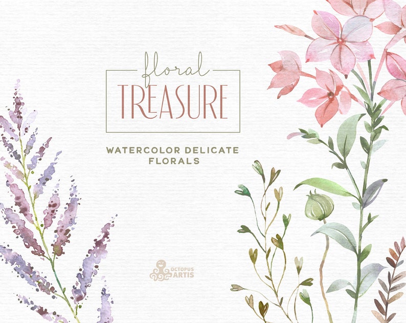 Floral Treasure. Watercolor Flowers Elements Wildflowers - Etsy