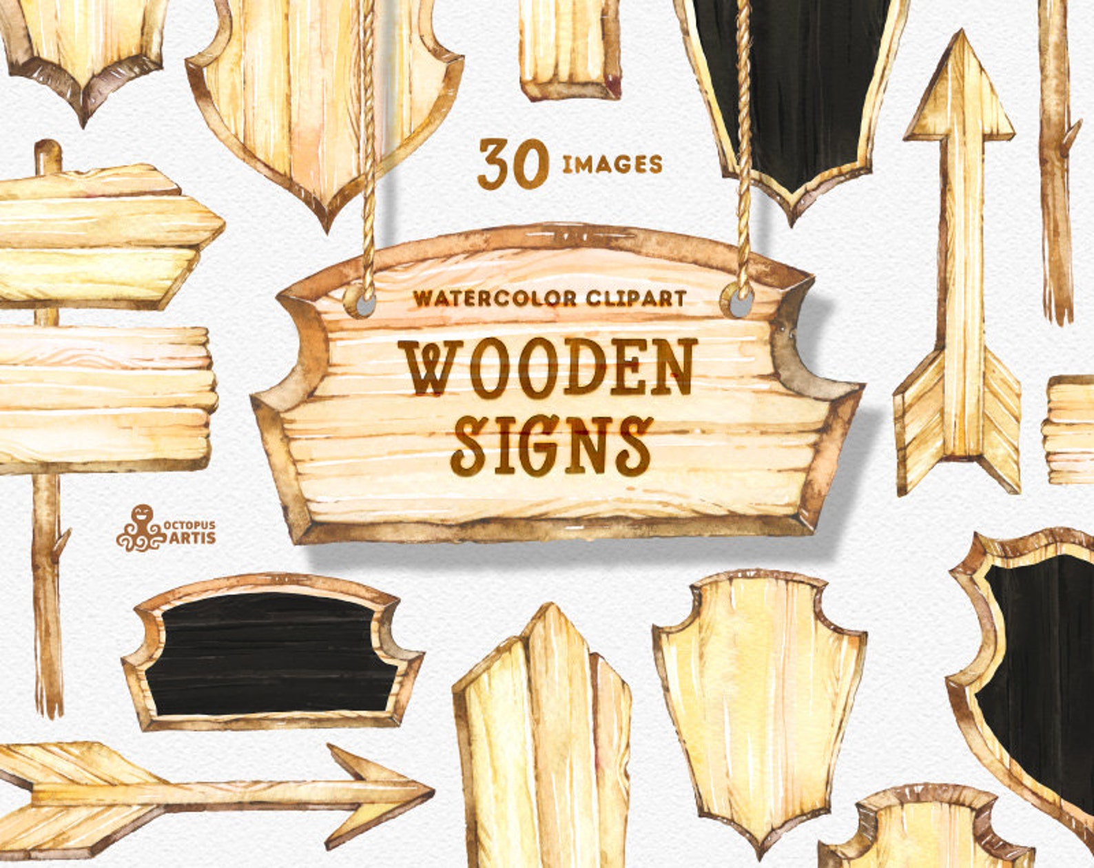 Wooden Signs. Watercolor Clipart Wood Planks Signboards - Etsy