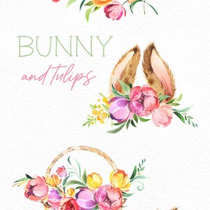 Bunny & Tulips. Watercolor Little Animals and Floral Clipart, Flowers ...