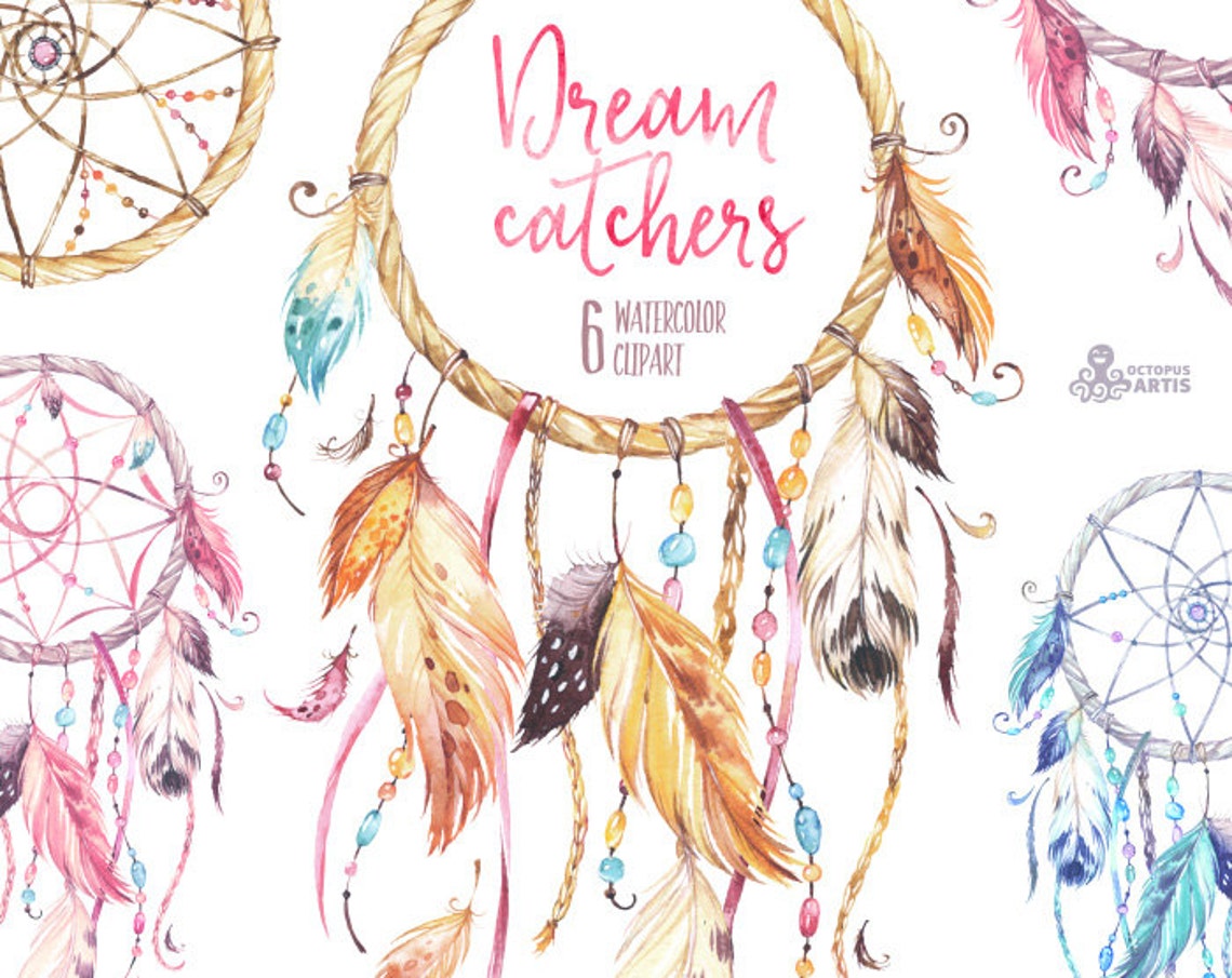 Dreamcatchers. Watercolor Clipart. Tribal Feathers Diy - Etsy