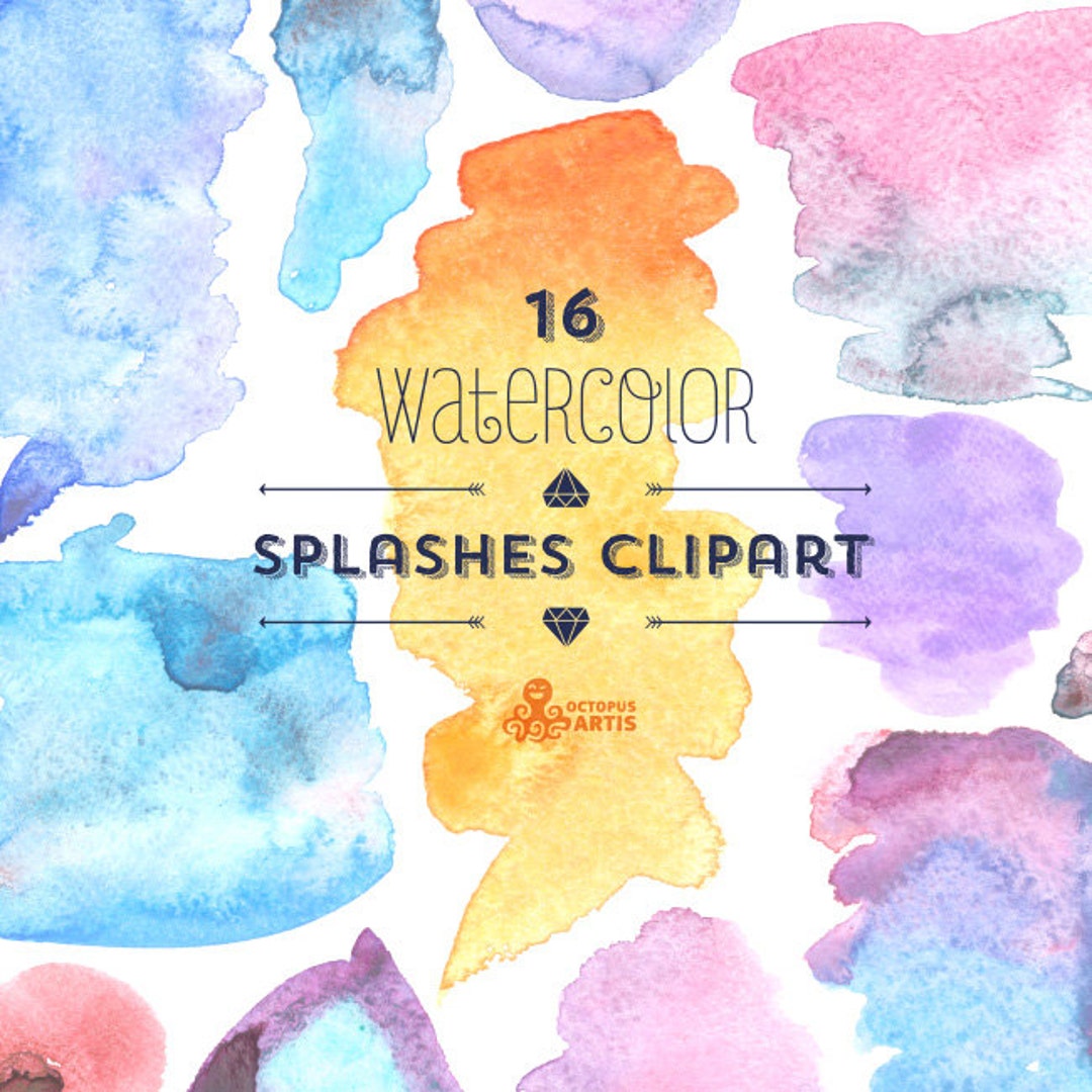 Watercolor Splashes Clipart: 16 Digital Files. Hand Painted, Brush ...