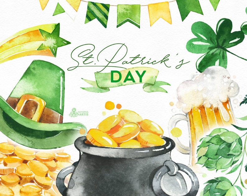 St. Patrick's Day Dark Green Watercolor Clipart Irish - Etsy