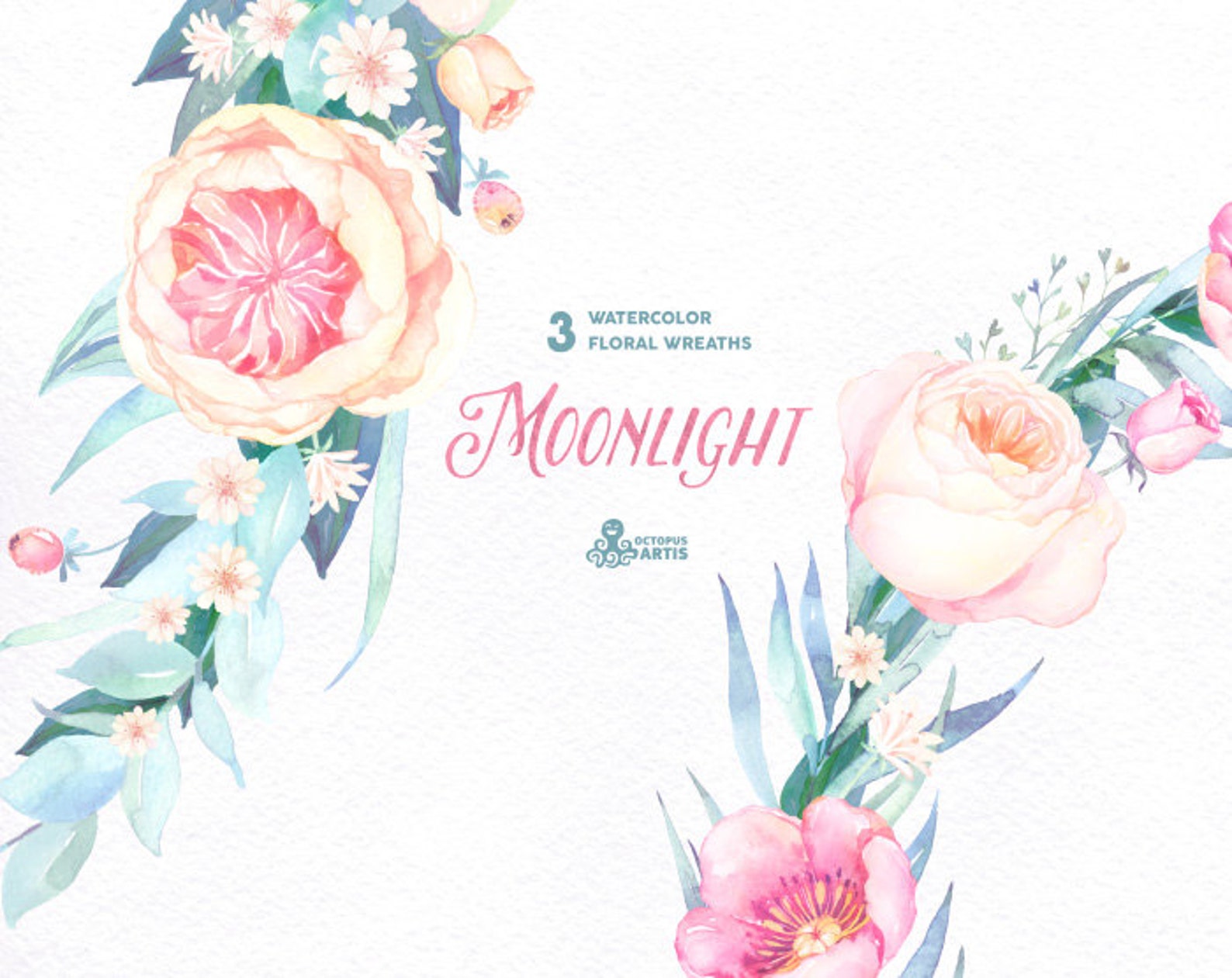 Moonlight: 3 Watercolor Wreaths Frames Popies Roses Floral - Etsy