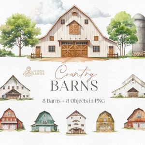Country Barns. Watercolor Clipart, Farm, Trees, Environment, Home, Png ...
