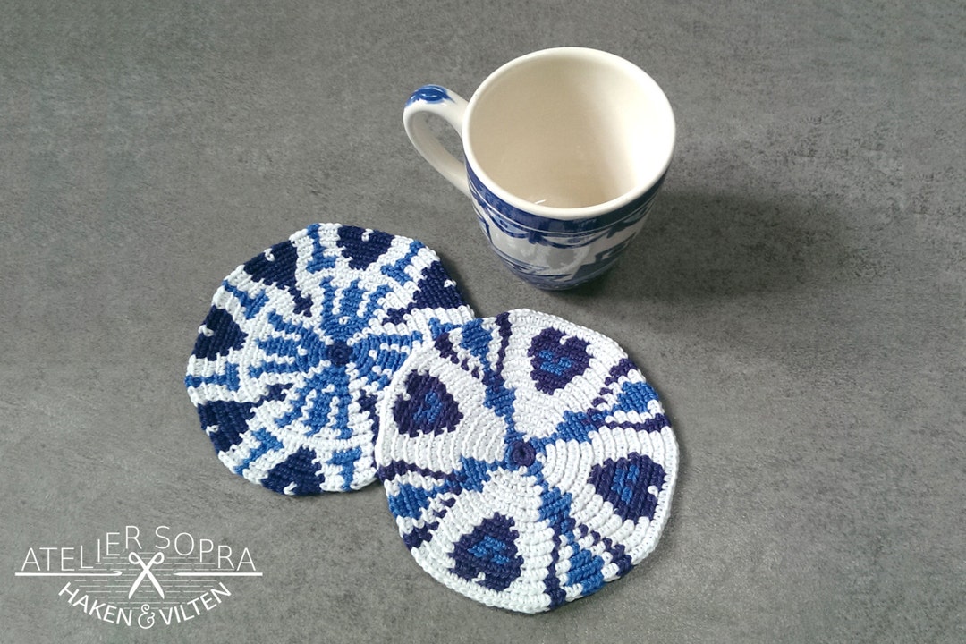 6 Tapestry Coaster Crochet Patterns Delft Blue - Etsy